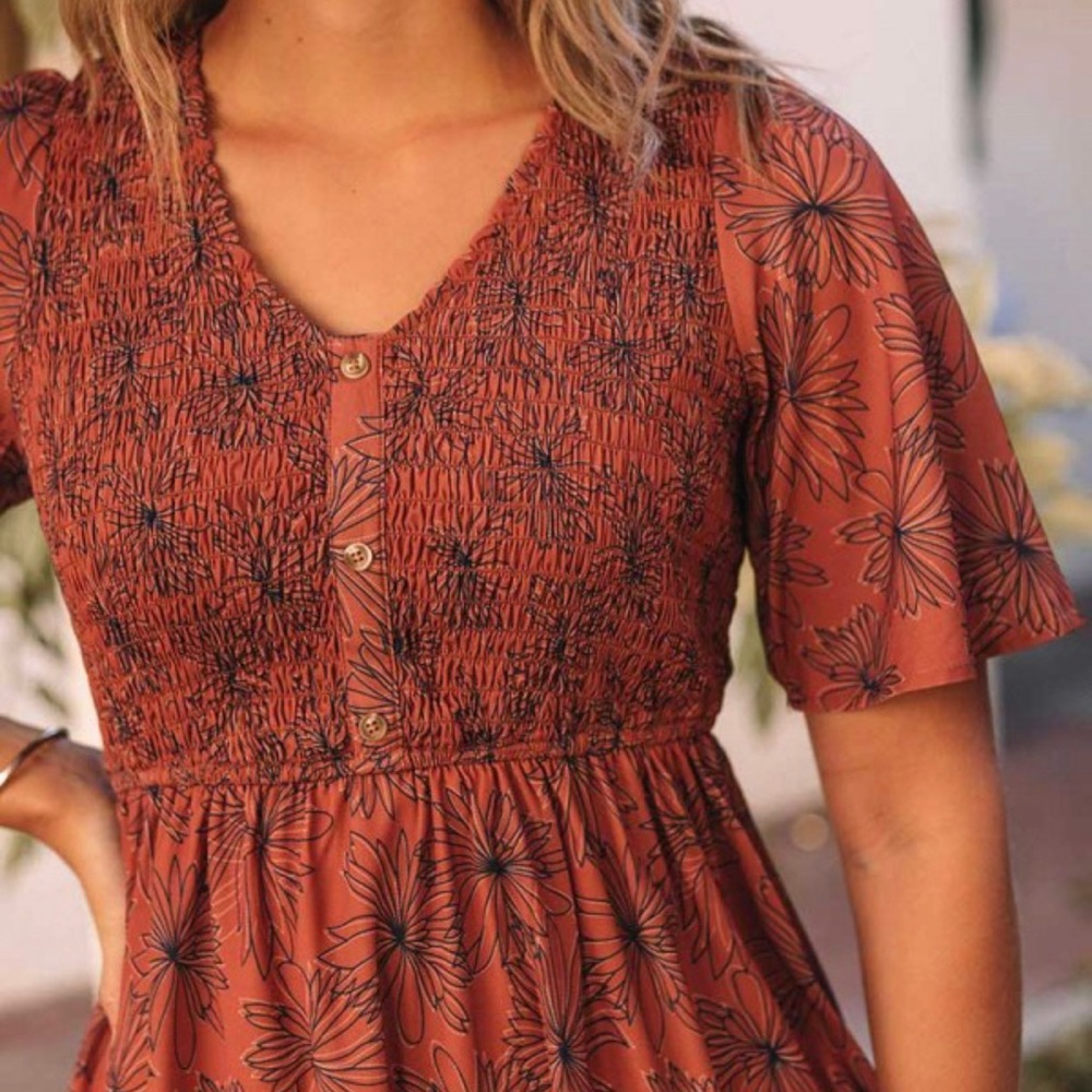 Layla Smocked Maxi Dress Rustic Orange Medium Only Wo… - Gem